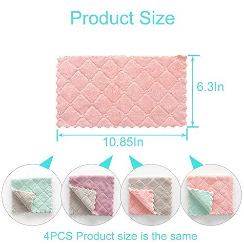 Uprola Direct 4PCS Dish Cloths, Premium Super Absorbent Coral Fleece Thickening Kitchen Tea Towels, Machine Washable Fast Drying