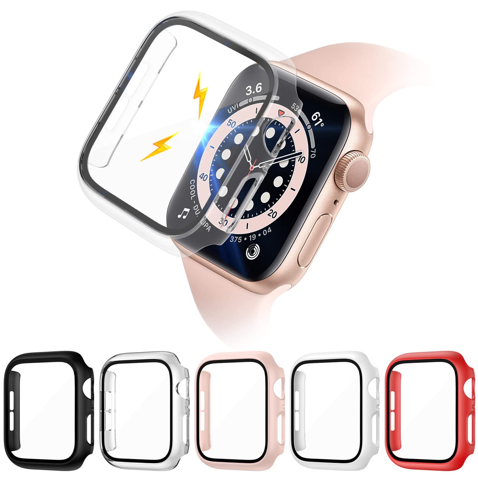 VASG 5-Pack Compatible with Apple Watch Case 44mm, Built-in HD Clear Ultra-Thin Screen Protector Cover Hard PC Case Compatible with Apple Watch Series 4/5/ 6/SE