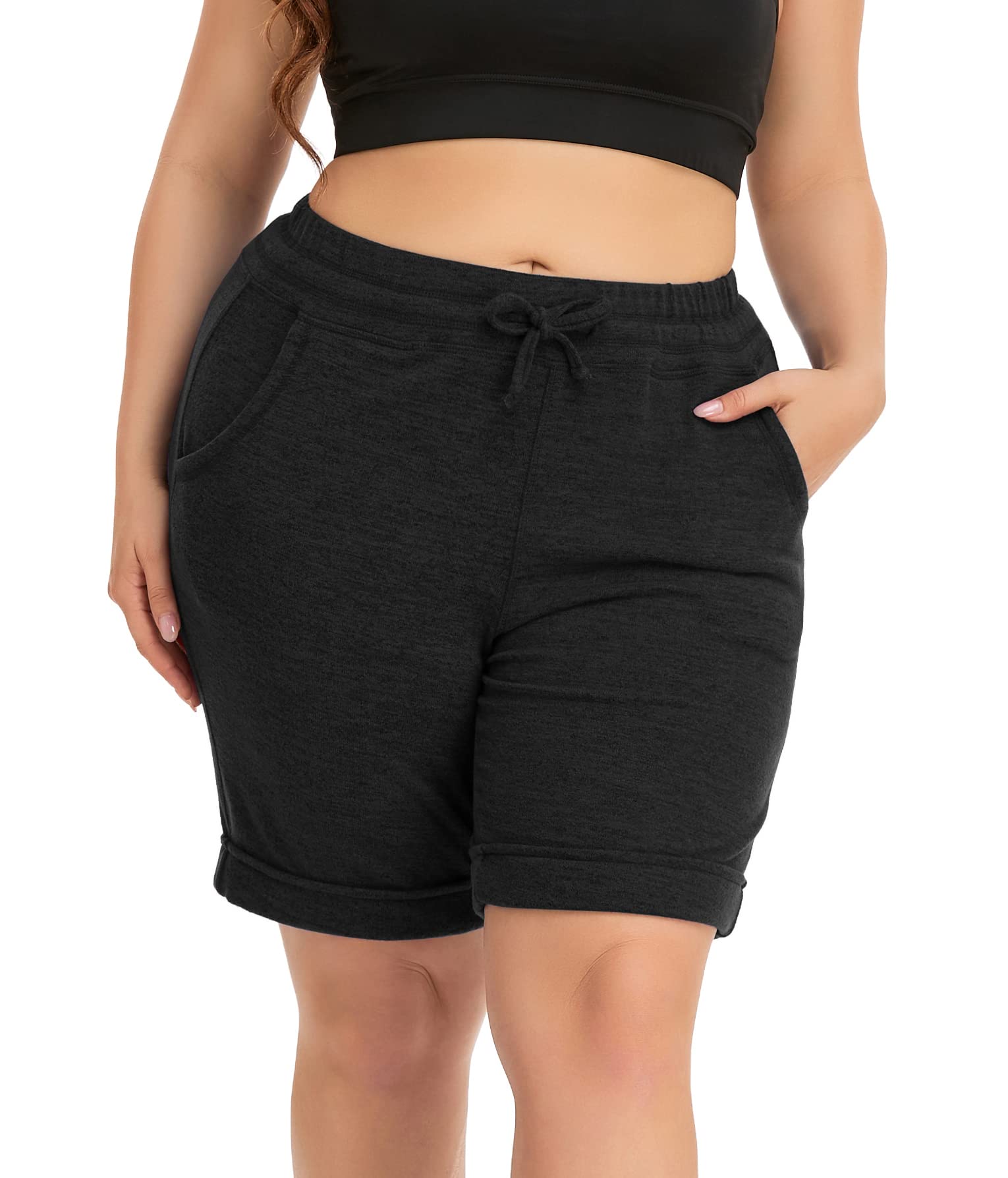 ZERDOCEAN Women's Plus Size 10" Casual Yoga Sports Shorts Lounge Pajama Walking Athletic Shorts with Pockets Black 4X