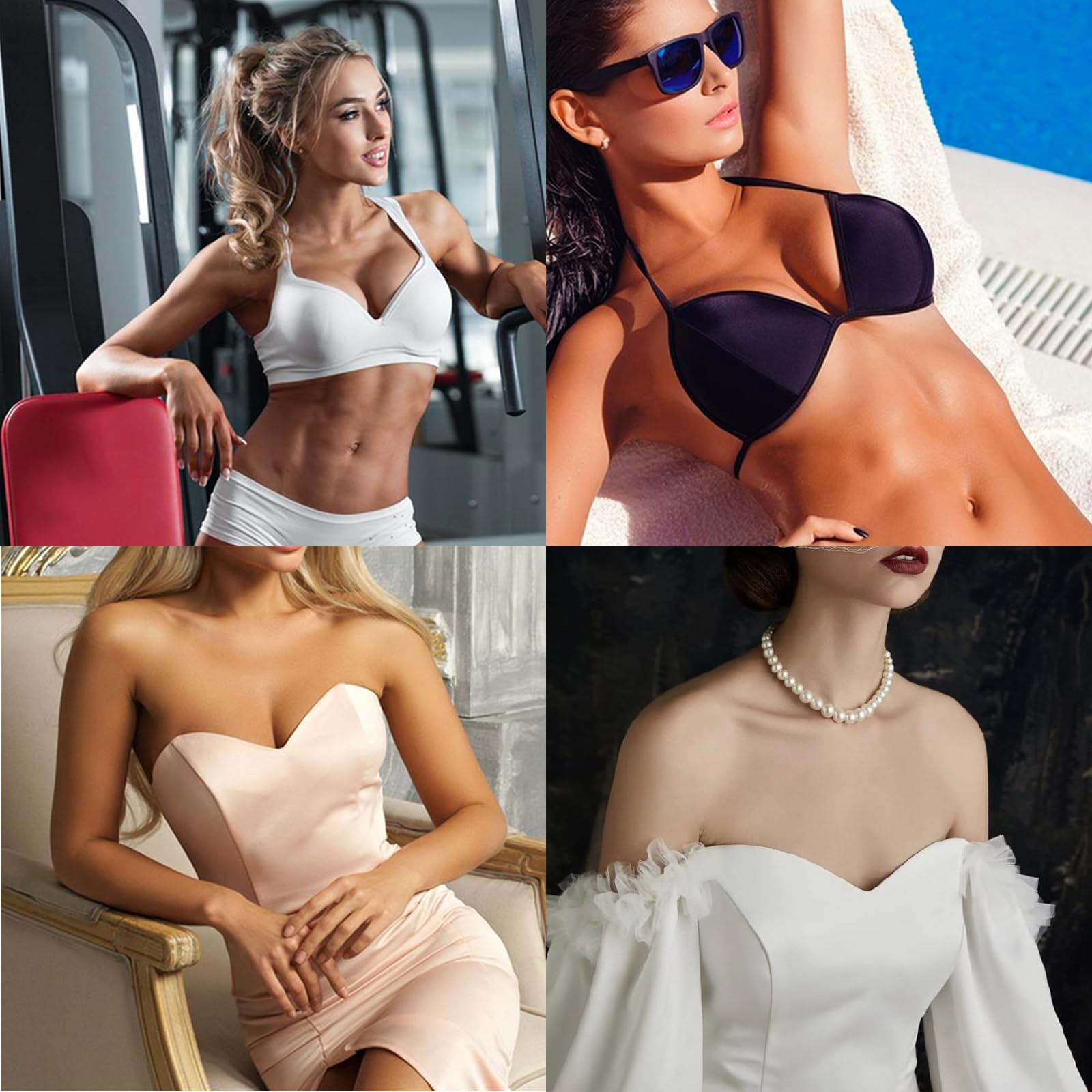 Silicone Bra Inserts, Semi-Adhesive Breast Lift Enhancers Pads Push Up Cup V-Shaped, Reusable, Breathable, Clear,2 Pair for A/B/C Cup