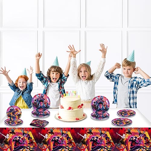 Spider Miles Birthday Party Supplies For Kids Include 20PCS Plates,20PCS Napkins And 1PC Table Cover Birthday Party Tableware