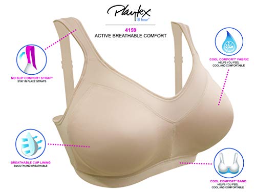 PLAYTEX Womens 18 Hour Wireless Seamless Full-coverage T-shirt With Smoothing Support, Us4159 Bras, Real Black, 38DD US