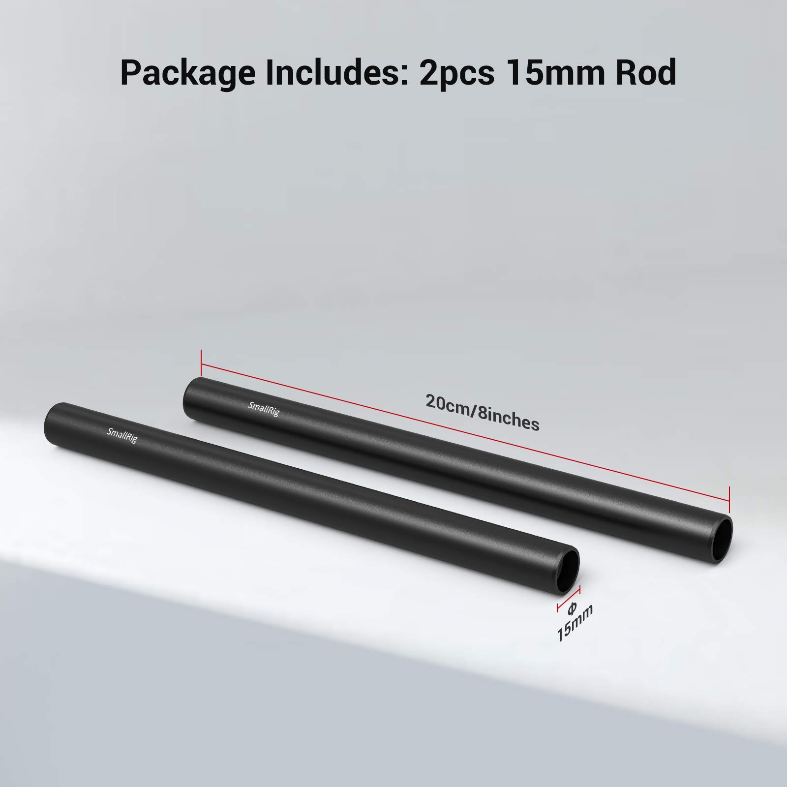 SMALLRIG 15mm Camera Rods (8 Inch), Black Aluminum Alloy 15mm Rail Rod for Support System, Rod Clamps, Matte Box, Follow Focus 1051