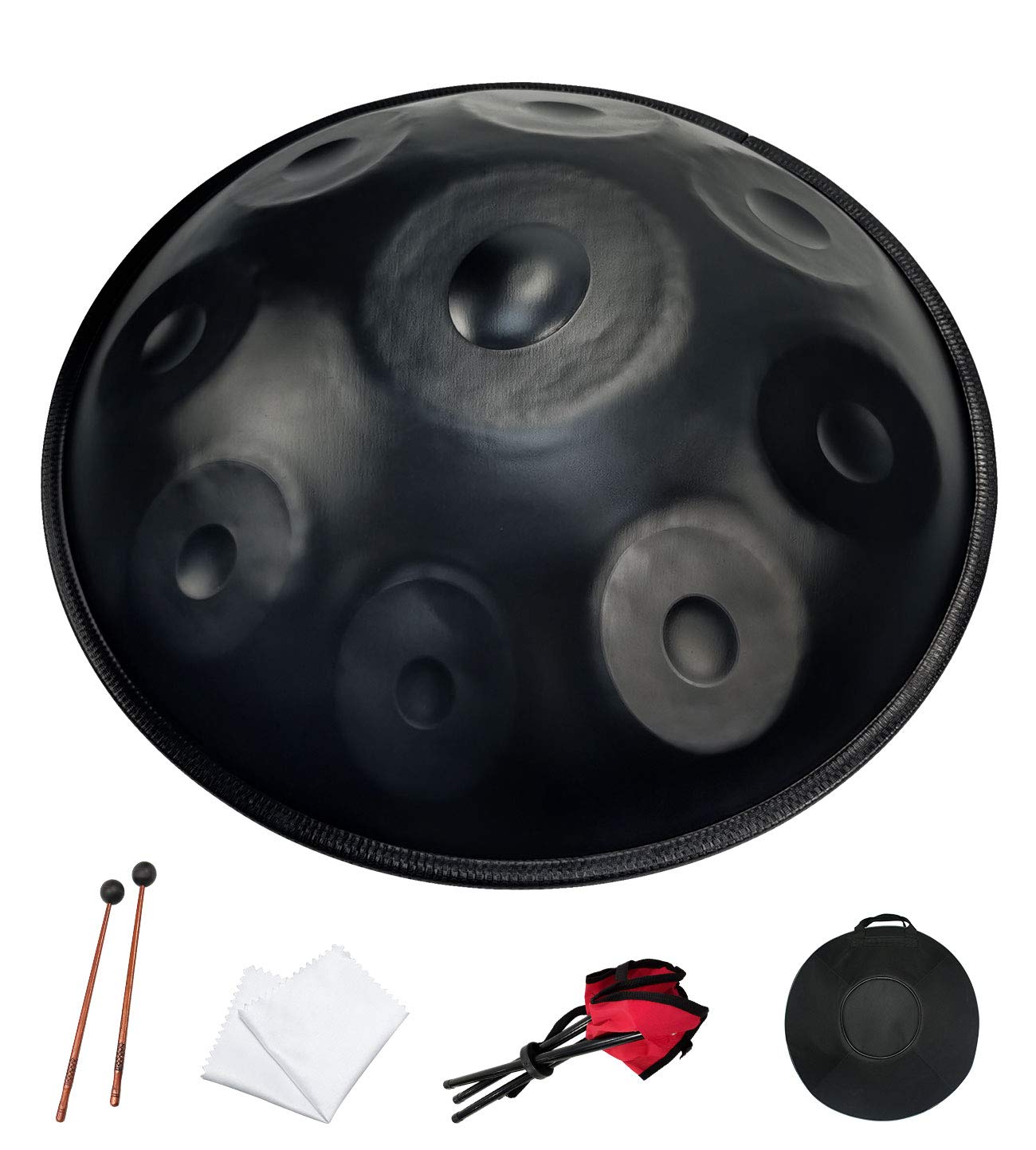 YuELinG 432Hz Handpan Steel Drum in D minor 9 notes with Soft Handpan csae, Handpan Stand, Handpan mallets and dust-free cloth (Black)