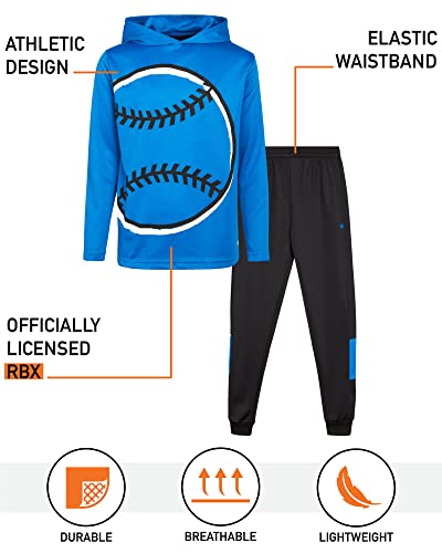 RBX Boys' Jogger Set - 2-Piece Thermal Sports Hoodie and Tricot Joggers (Size: 8-12), Size 12, Blue Baseball