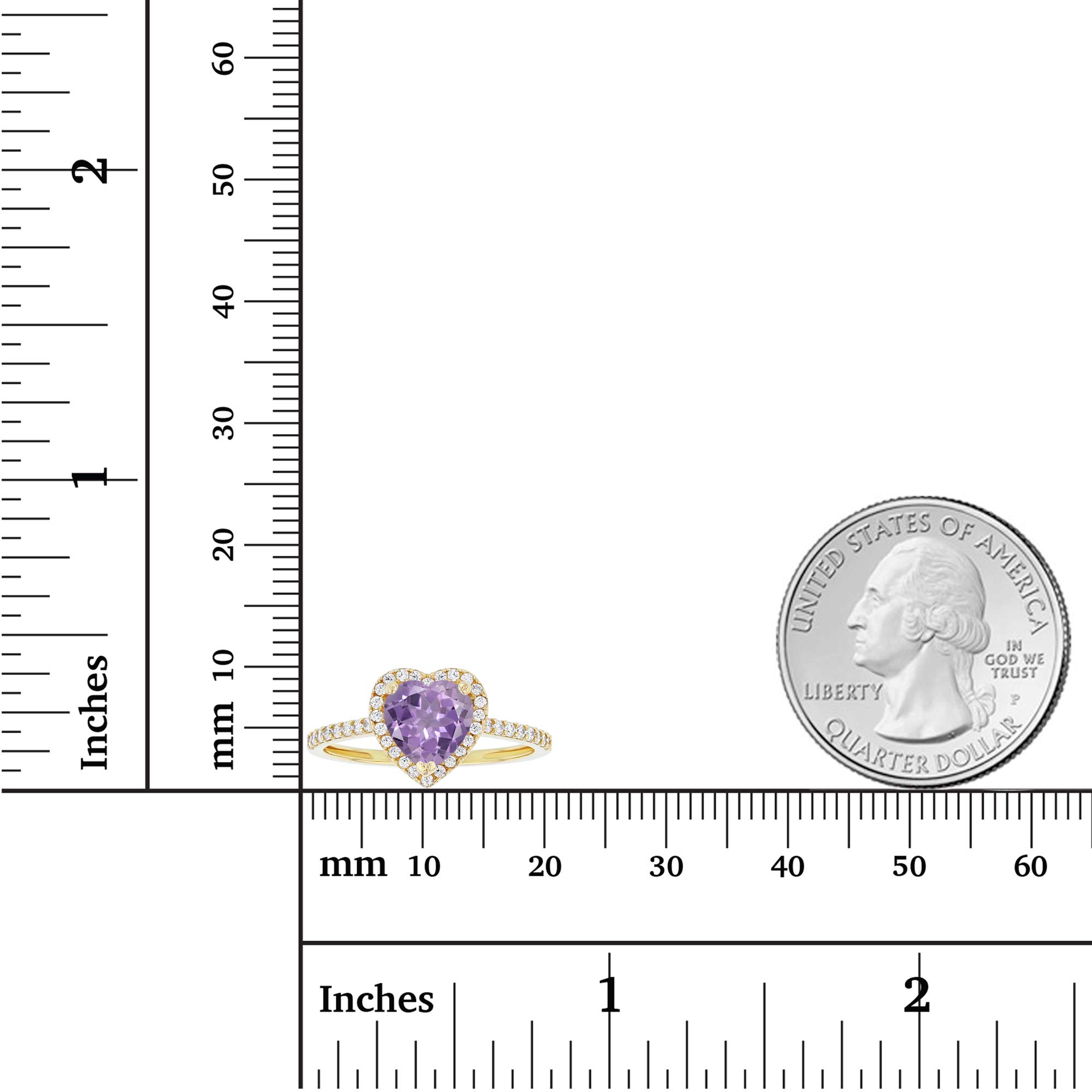Solid 14K Yellow Gold 7mm Heart Shape Created Pink Sapphire Birthstone Halo Engagement Ring For Women, Size 7
