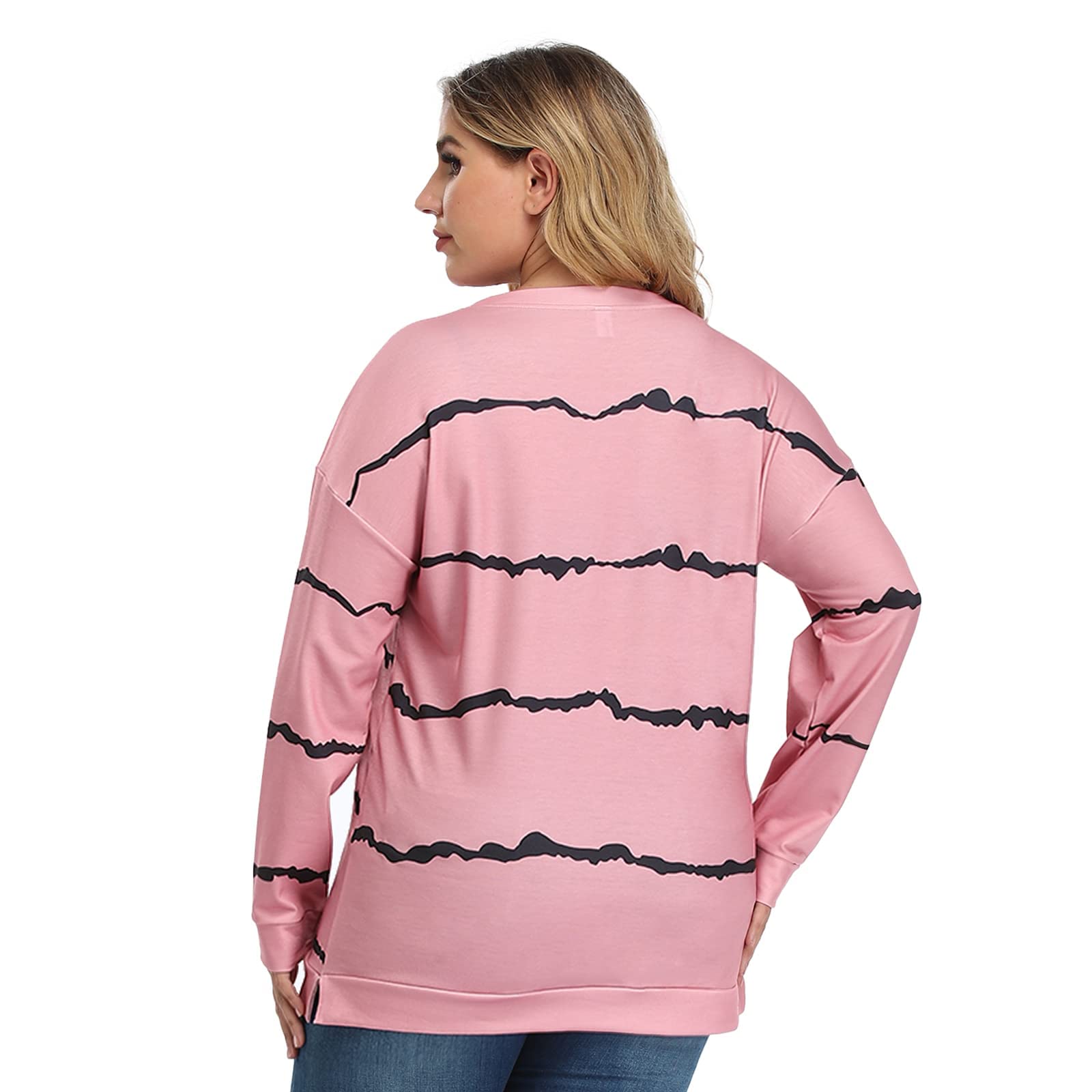 Voxshe Womens Tie Dye T Shirts Long Sleeve Crew Neck Basic Tee Tops Leisure Blouse Pink