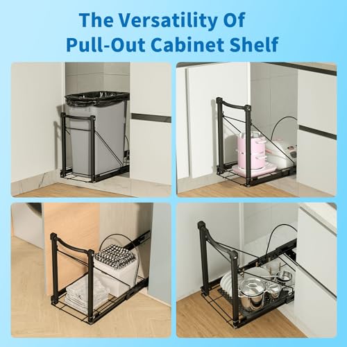 Pull Out Trash Can Under Cabinet with Soft Close Rail,Under Sink Trash Can Pull Out Organizer,Black Adjustable Under Cabinet Trash Can Pull Out for 7-13 Gallon Trash Can(New Upgrade)