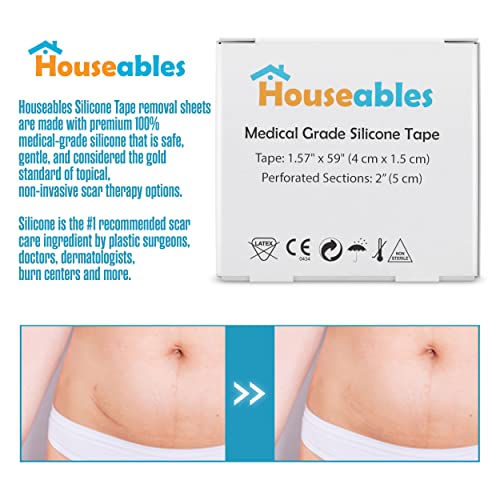 Silicone Scar Sheets, Soft Gel Tape, 1.57β x 60β, with 2β Perforations, Tan, Flexible, Medical Grade for Surgery, Keloids, Burns, Sensitive Skin, Wound Protection, Healing Patch | Houseables