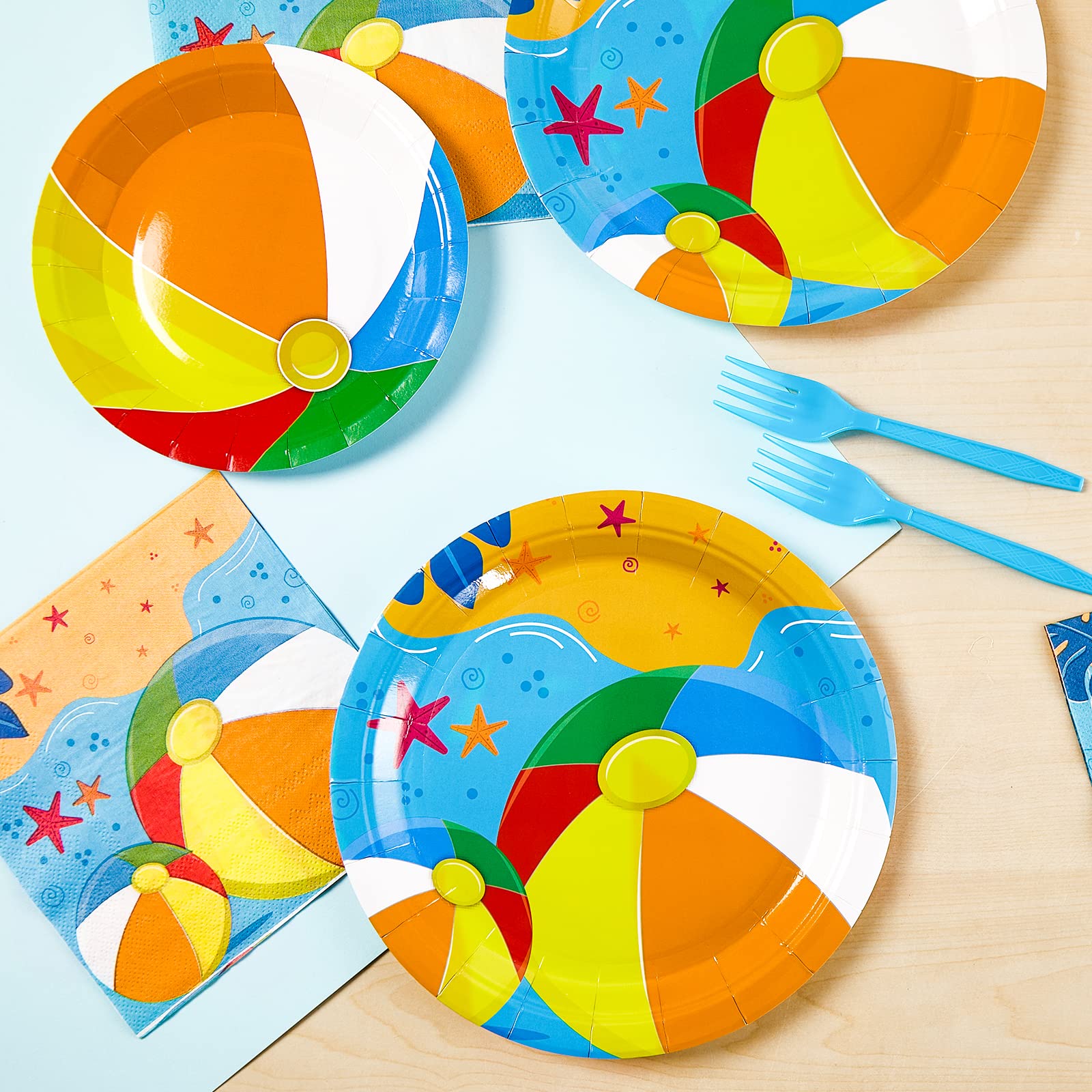 SCIONE 96 Pcs Summer Pool Ball Party Plates and Napkins - Beach Ball Theme Party Supplies Tableware For Kids Serves 24