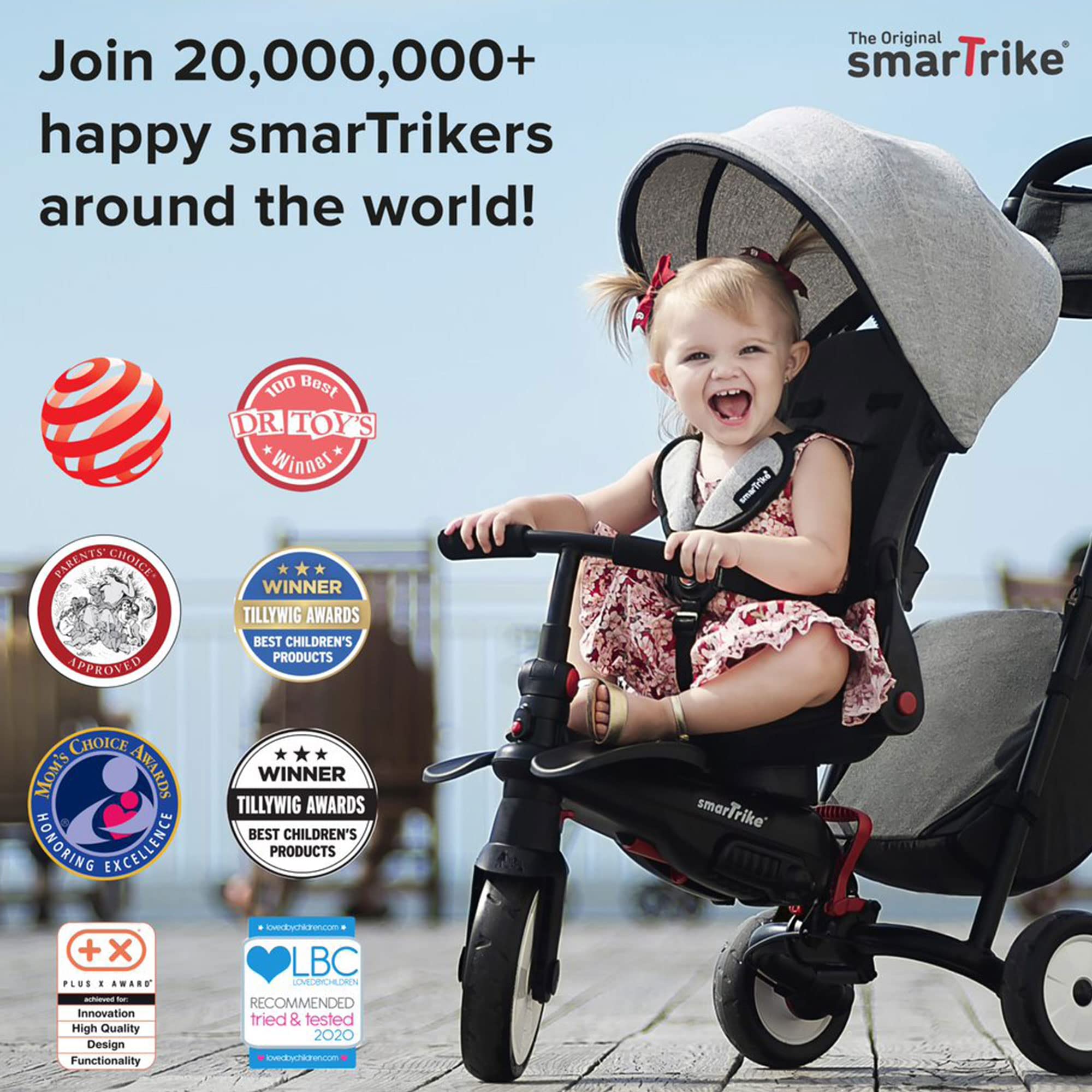 smarTrike Breeze Toddler Tricycle for 1,2,3 Year Olds - 3 in 1 Multi-Stage Trike, Pink