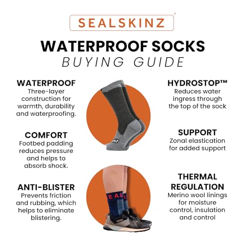SEALSKINZ Standard Waterproof All Weather Ankle Length Sock with Hydrostop, Black/Grey, Medium
