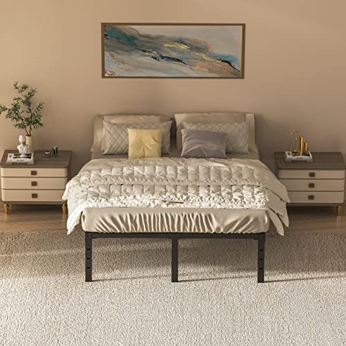 QKOKSY 18 Inch Queen Platform Bed Frame No Box Spring Needed, Heavy Duty Metal Bed Frame Queen Size, Easy Assembly, Noise Free, Black