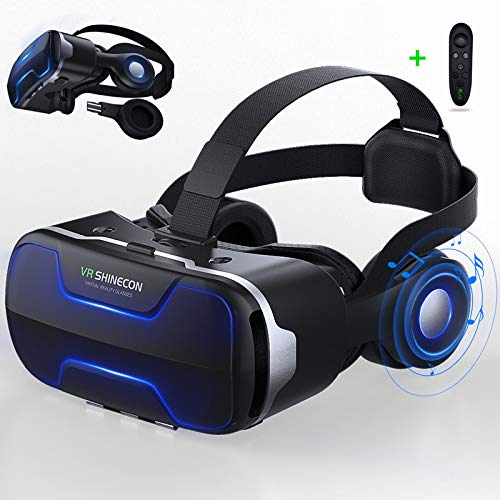 VR Headset for Phone iPhones with Headphones& Controller, 3D Virtual Reality Glasses/Goggles with Blue Light Viewer for Movies & Video Games, Support 4.7-6.0”Large Screen Smartphone