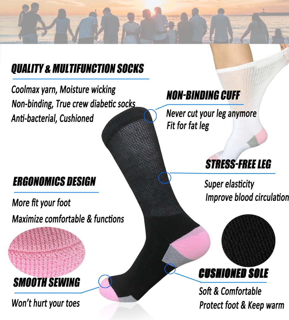 SYOLLAVE Womens Diabetic Athletic Crew Socks Non Binding Extra Wide bariatric Socks for Large Size Lympaedema Edema Swollen Foot