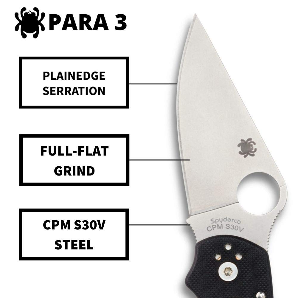 Spyderco Para 3 Signature Folding Utility Pocket Knife with 2.95" Stainless Steel Blade and G-10 Handle - Everyday Carry - PlainEdge - C223GP