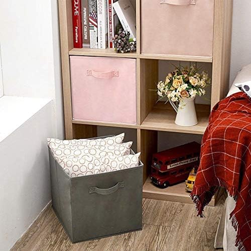 USEFUL PICKS Foldable Collapsible Storage Box Bins Shelf Basket Cube Organizer With Dual Handles - Set of 6 (Grey)