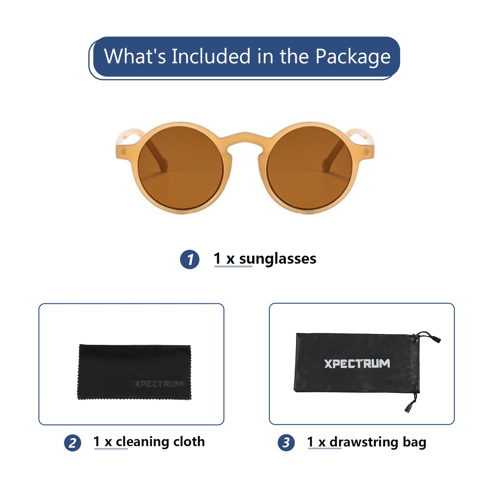 Xpectrum Lightweight Unisex Small Round Sunglasses Hippie Circular Plastic Frame Retro Lennon Style Boho Glasses (Sugar Brown, 47)