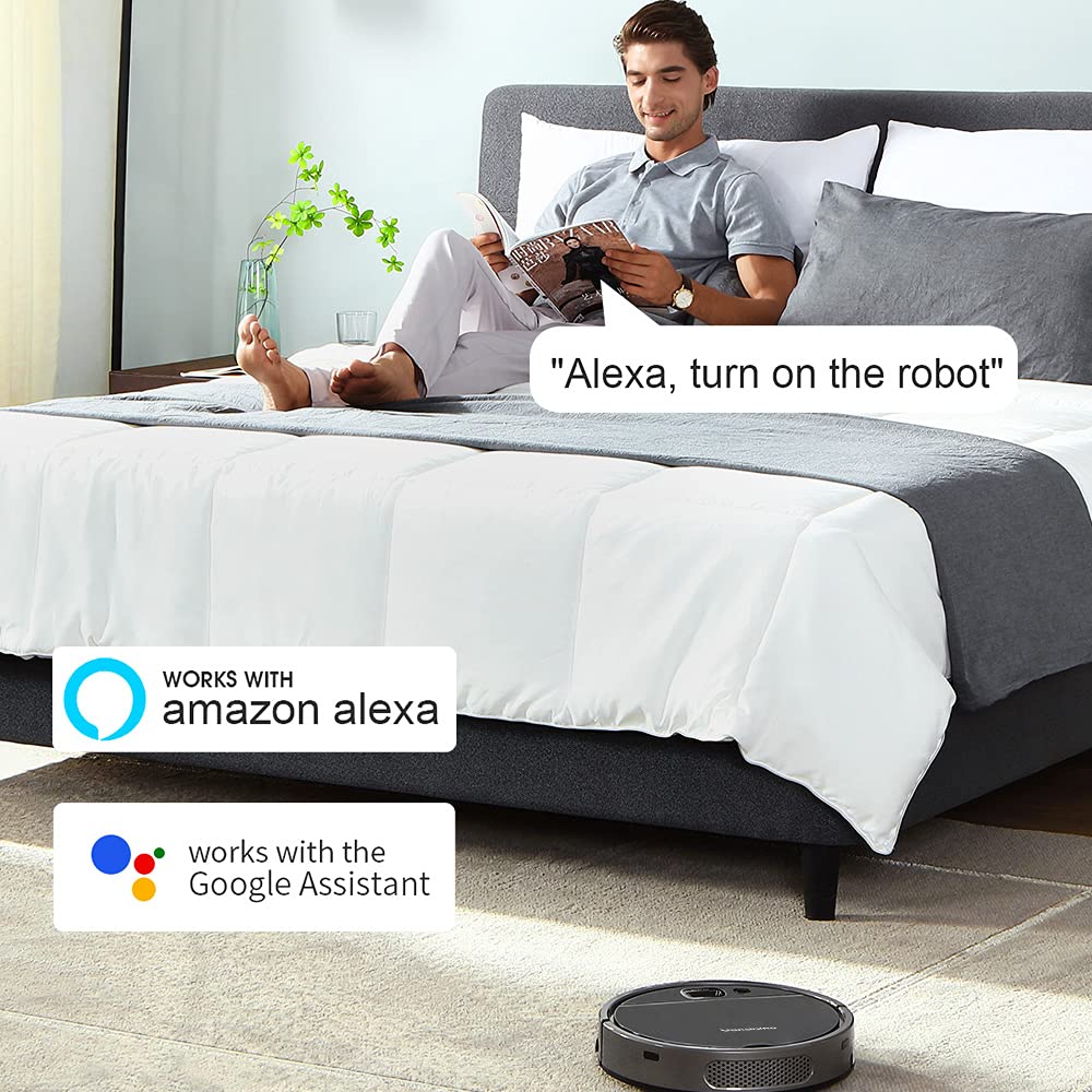 SYSPERL V30 Robot Vacuum Cleaner Self-Charging Robotic Vacuum Cleaner 1800 Pa Suction Super-Thin Quiet Wi-Fi Connect Works for Aleax Google Assistant Good for Pet Hair Hard Floors and Low Pile
