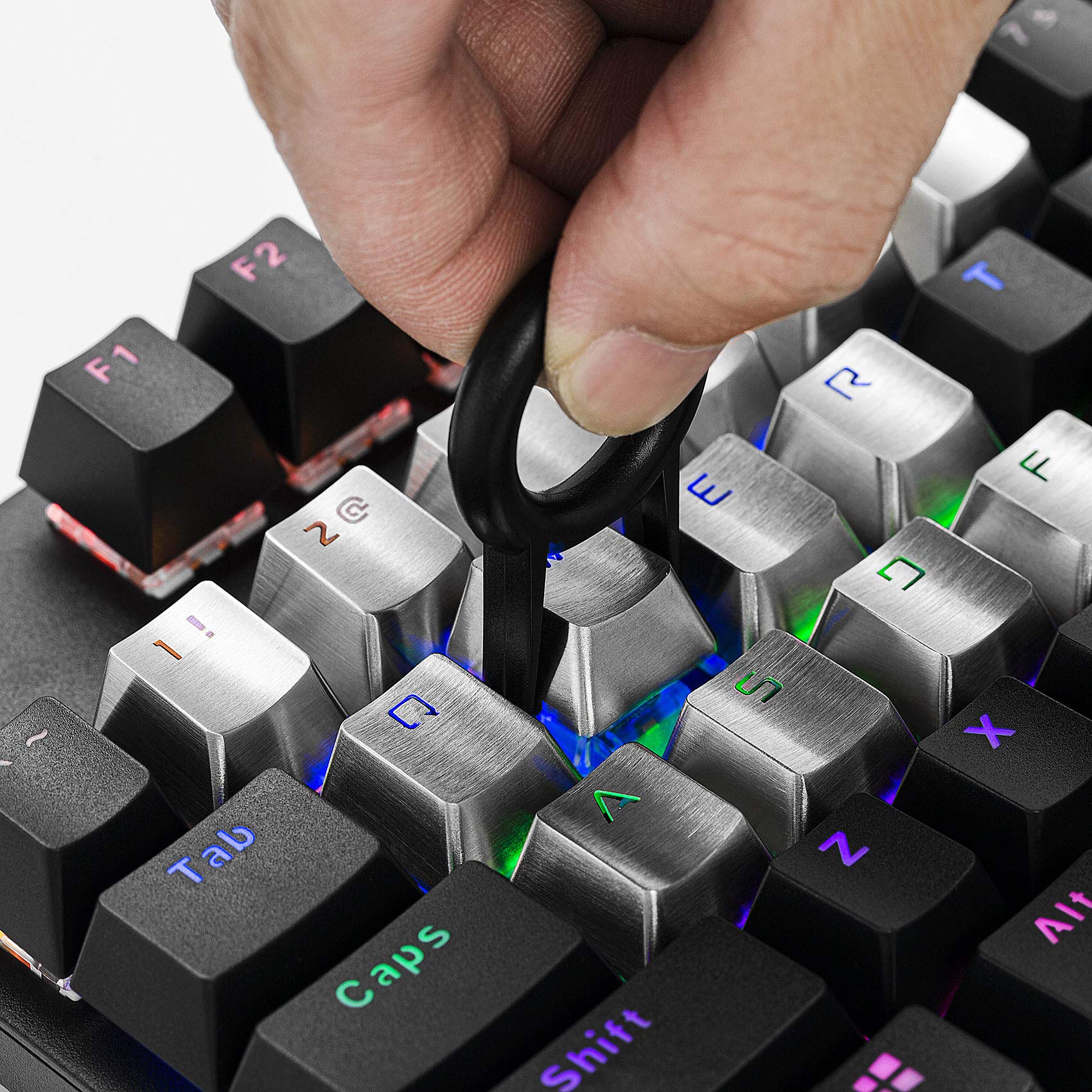 Qupei Metal Keycaps (WASDQREF+DIR.) for FPS & MOBA, OEM Mechanical Keyboard Keycaps Kit 60% Keycaps for Cherry MX Switches Gaming Keyboard Keycaps (Silver)