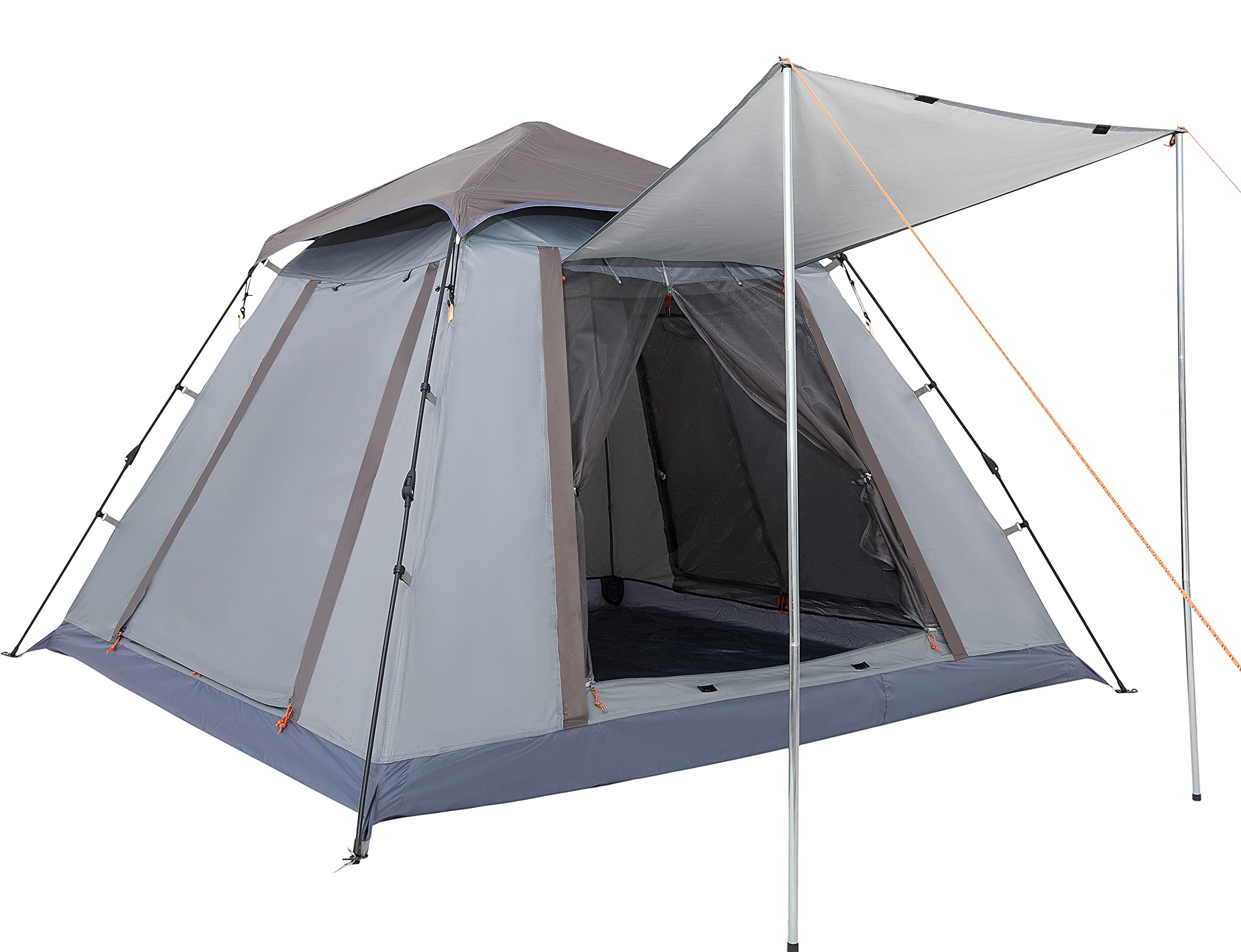 Ubon 4 Person Lightweight Camping Tent Easy Setup Large Cabin Tent Water Resistant Instant Tent with Sun Shade for Outdoor Hiking Four Large Mesh Windows for Optimized Ventilation -Gray