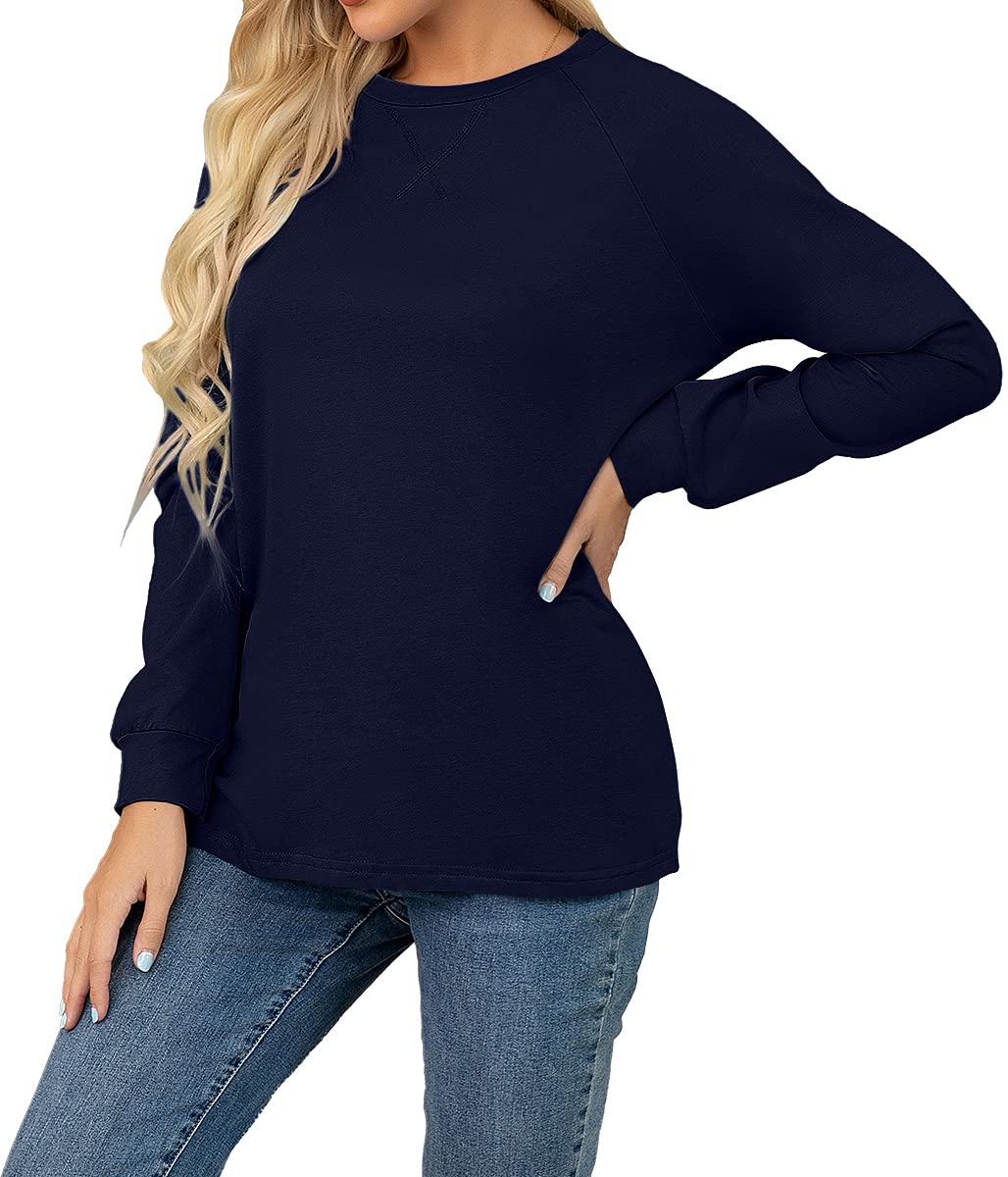 YUNDAI Sweatshirts for Women Crewneck Long Sleeve Shirts Tunic Tops for Leggings, Medium Navy