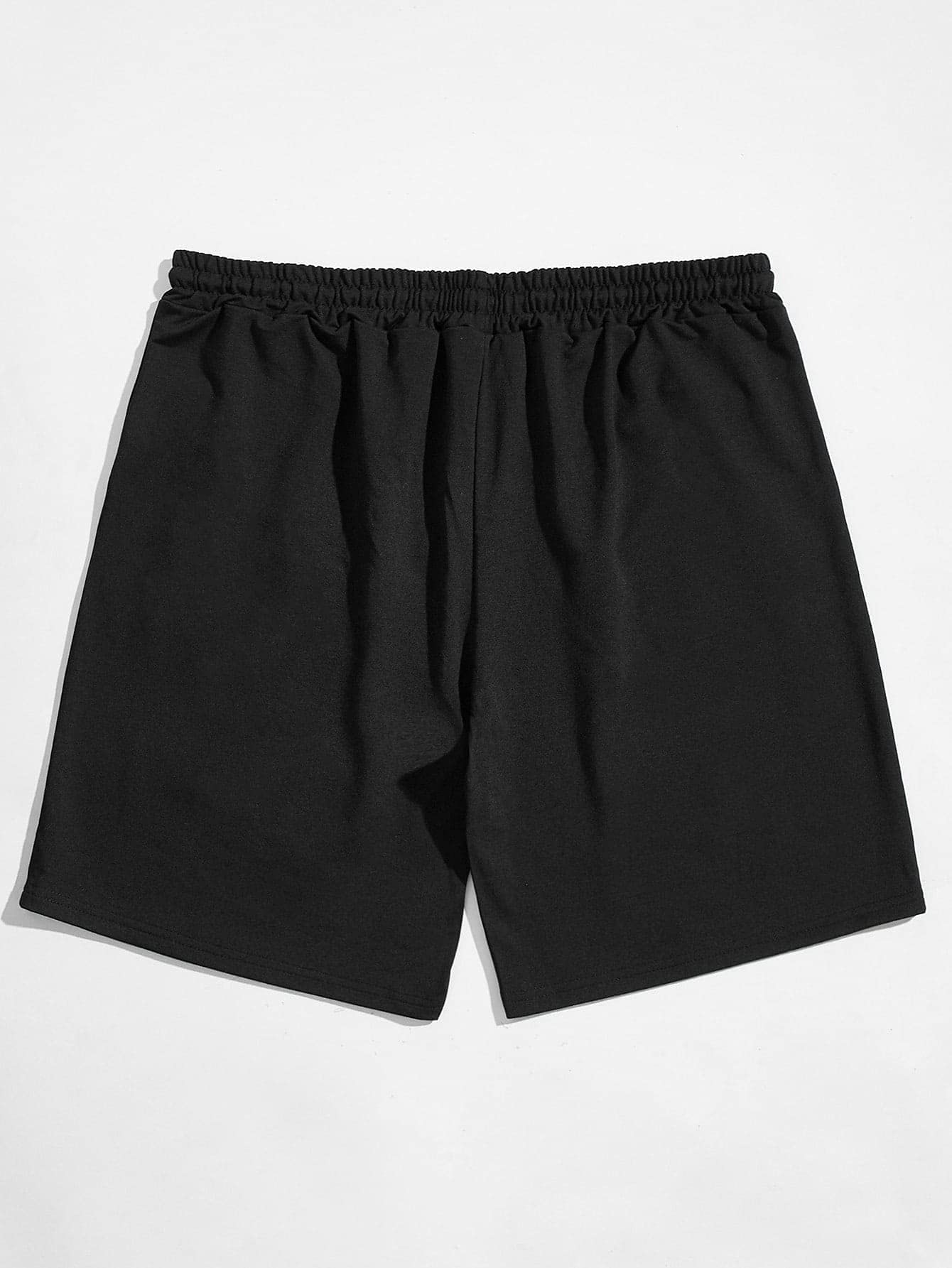 WDIRARA Men's Japanese Letter Graphic Print Drawstring Waist Active Shorts with Pocket Multicolor Black S