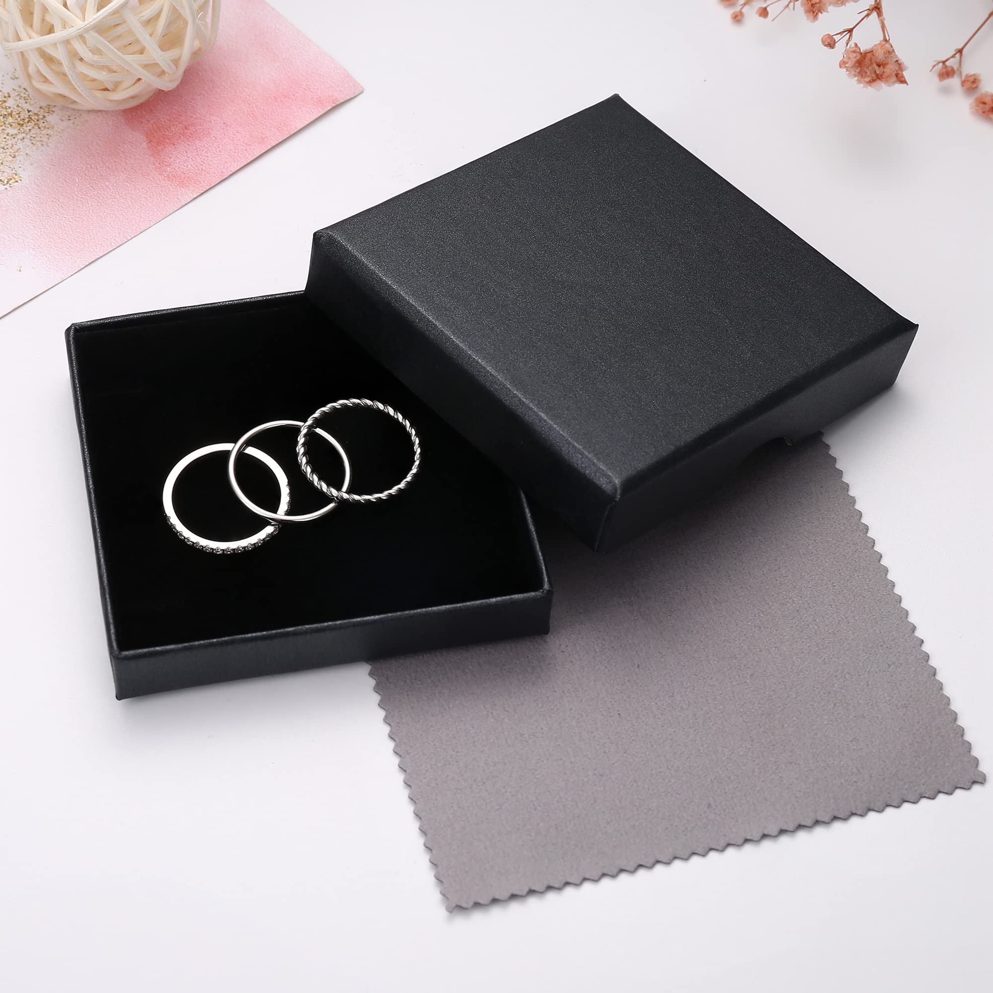 ZELORES 3Pcs CZ Stacking Rings for Women Stainless Steel Twisted Midi Knuckle Ring CZ Wedding Band Ring Minimalist Thin Stackable Rings Comfort Fit Size 6-10(8)