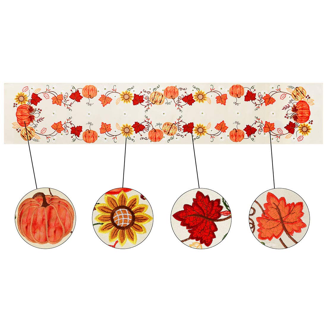 Simhomsen Fall or Autumn Harvest Table Runner for Thanksgiving, Appliqued Pumpkins, Sunflowers and Maple Leaves (14 × 70 inch)