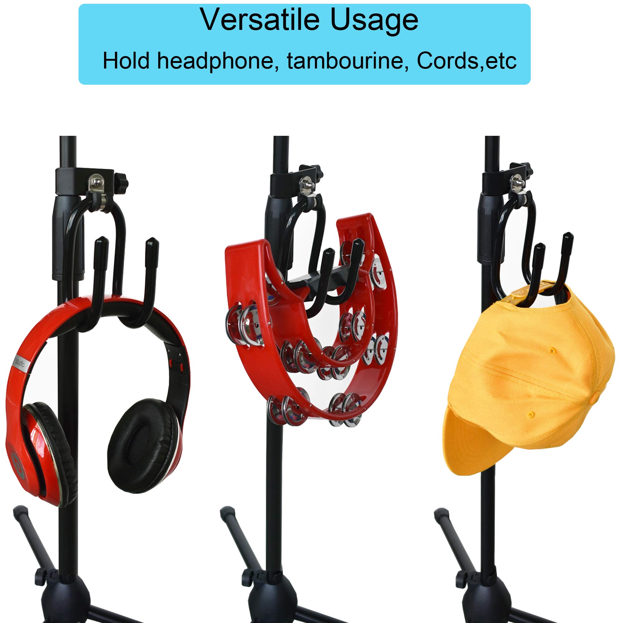 YYST Microphone Stand Clamp-On Studio Headphone Hanger Holder Hook Rack for Headphone, Cords, Tambourines, etc- No Instrument (1)