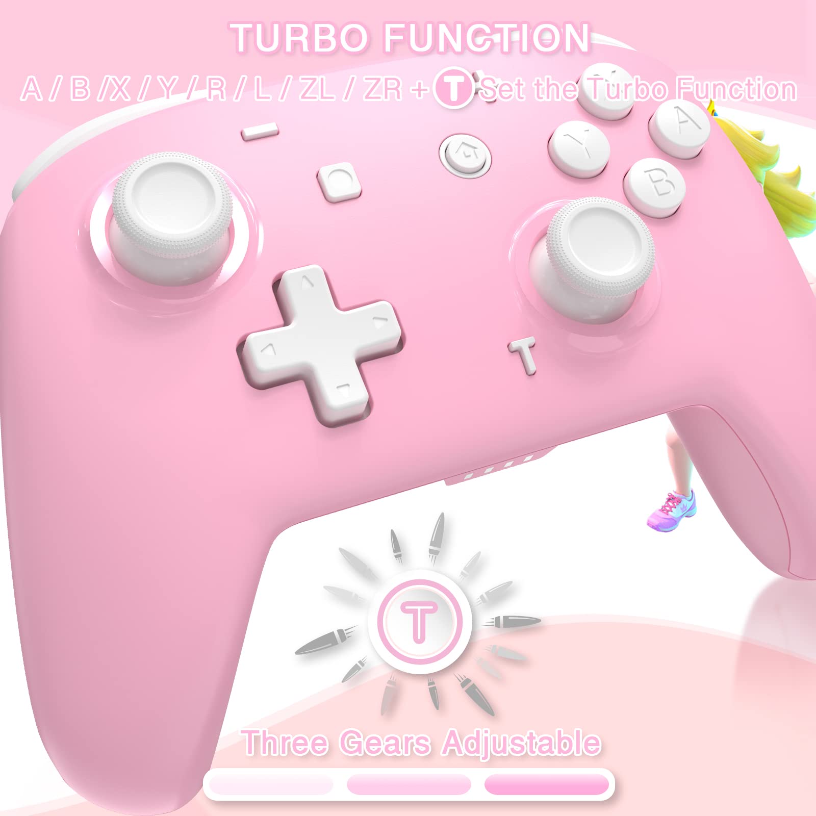 Wireless Switch Pro Controller for Switch/Switch Lite/Switch OLED, momen Pink Wireless Pro Controller with Turbo, Motion, Adjustable Vibration, Wake-Up, Gyro Axis