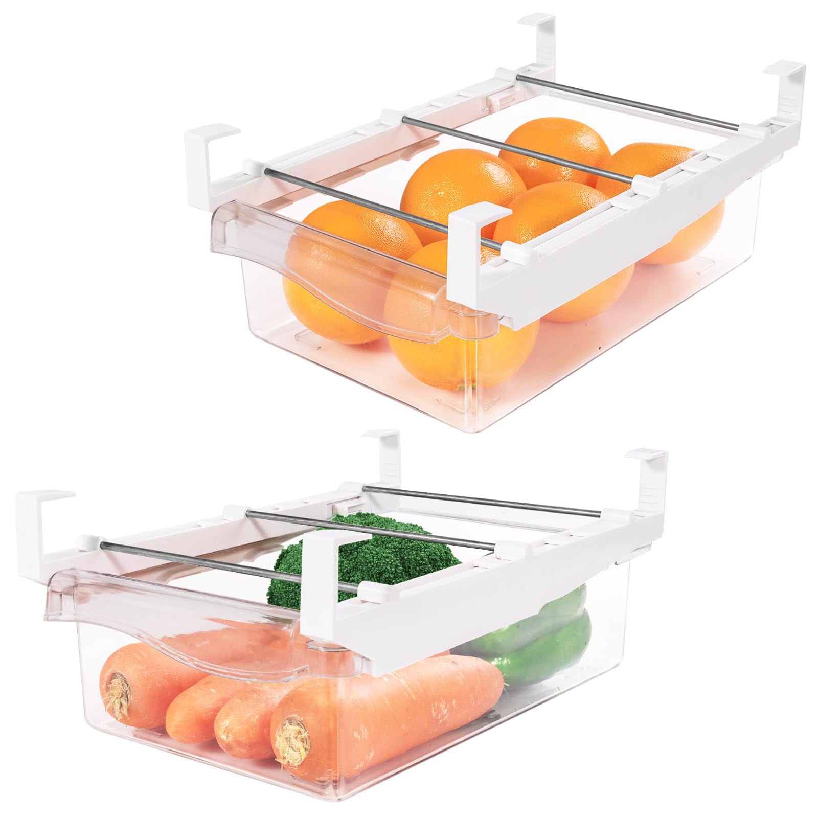 URALFA 2 Pack Fridge Drawer Organizer, Refrigerator Drawers for Fruit and Vegetable, Refrigerator Organization and Storage Box, Transparent Pull Out Drawer Fit for Fridge Shelf Under 1.1"