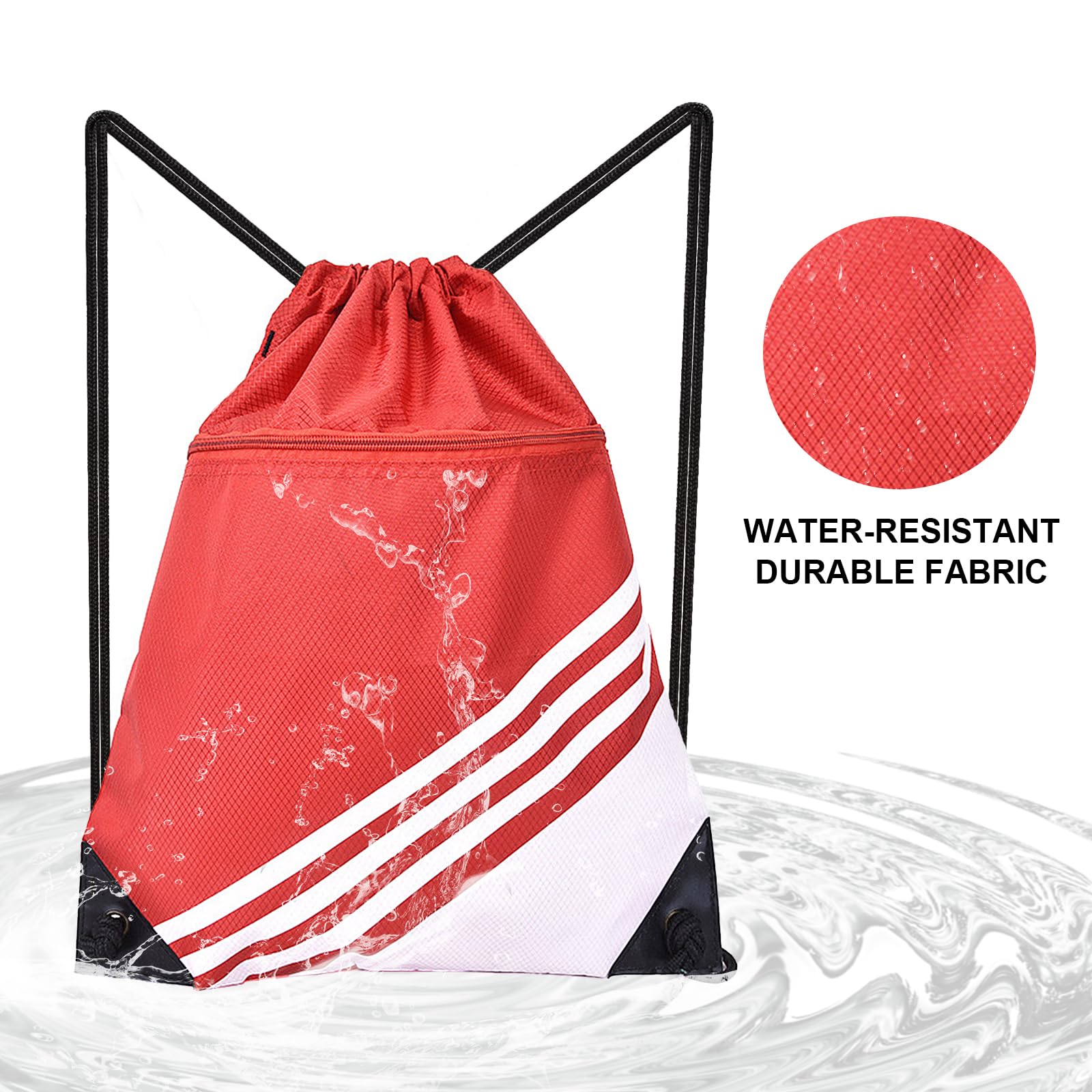 Qoosea Drawstring Backpack, Water Resistant Sports Gym Sackpack with Zipper, Large Capacity Drawstring Bag for Sports Travel Storage, Lightweight String Cinch Backpack for Women Men (Yellow)