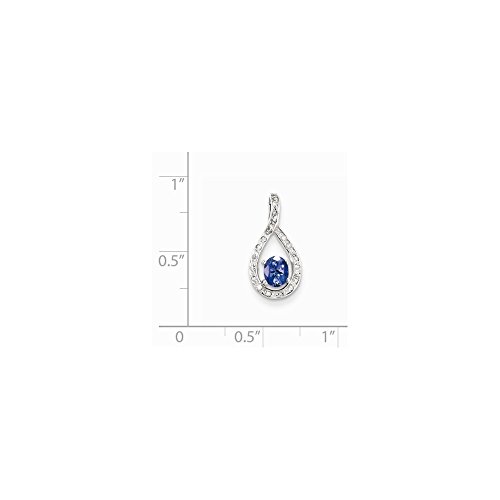Solid 925 Sterling Silver Tanzanite Blue December Gemstone and Diamond Pendant Charm - 18mm x 9mm (.03 cttw.)
