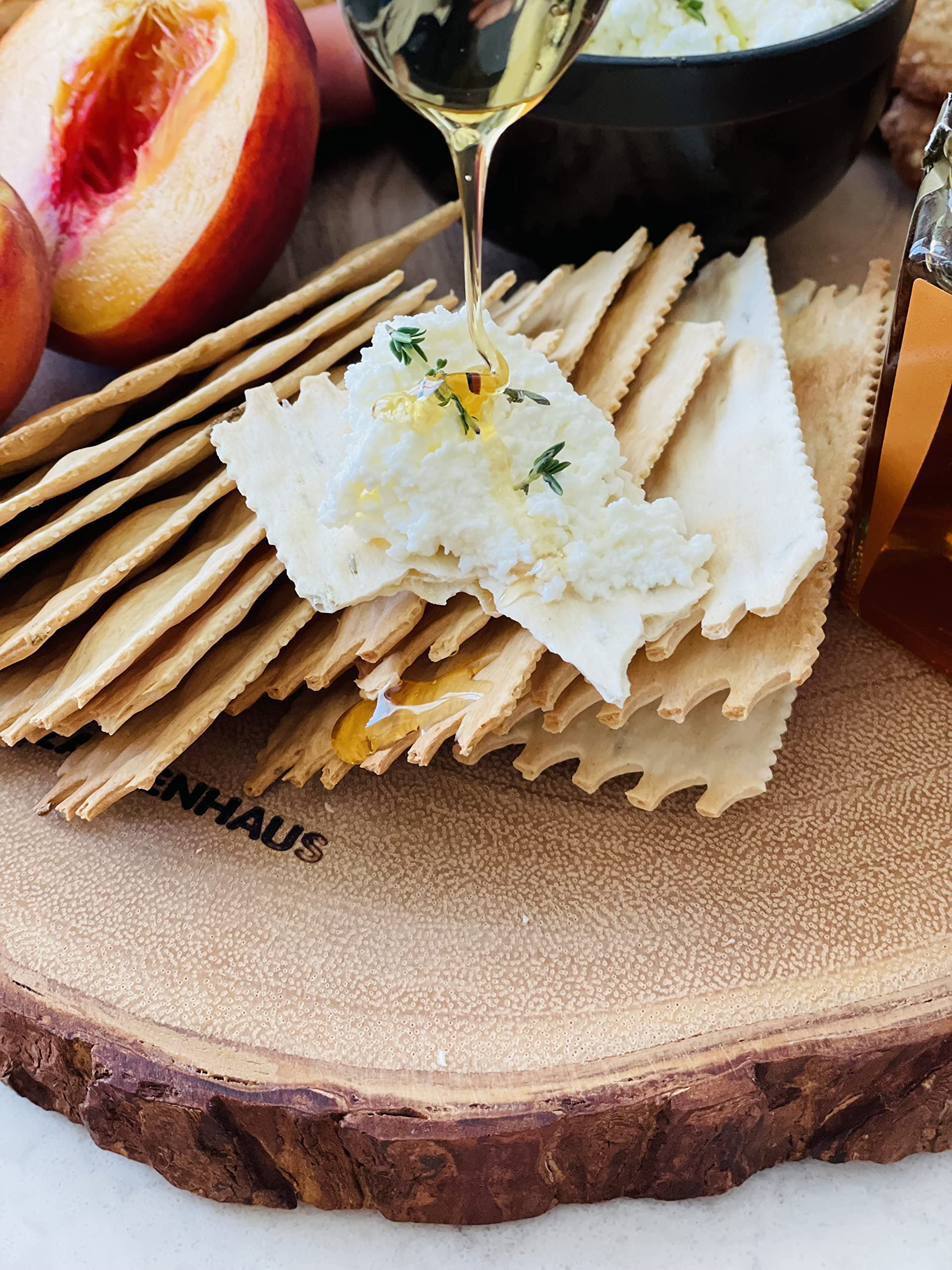 Zassenhaus Acacia Wood Live Edge Round Serving and Cheese Board, Large 15"-18" Diameter