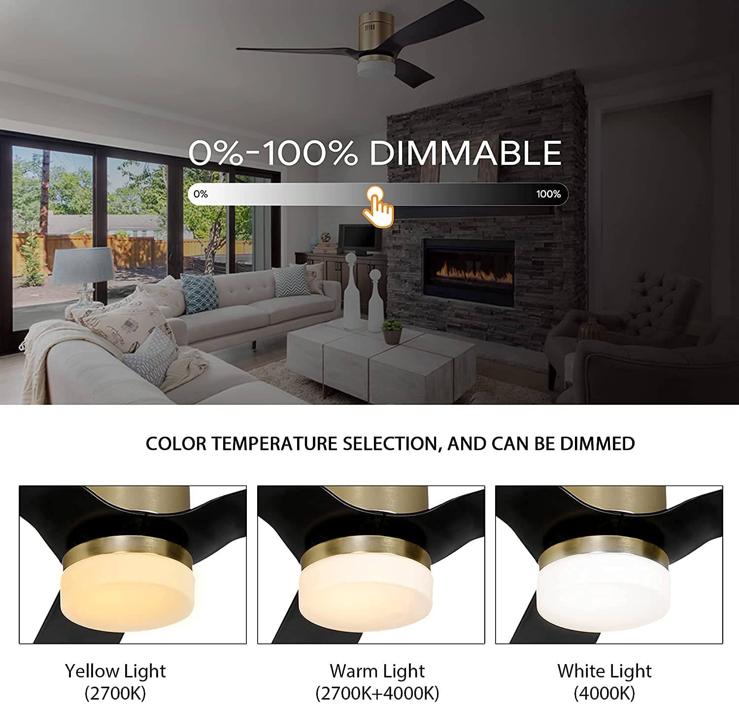 SMAAIR 52 Inch Smart Ceiling Fan with Lights and 10-speed DC Motor, Works with Remote Control/Alexa/Google Home/Siri, Dimmable LED Light (52 Inch, Black/Gold)