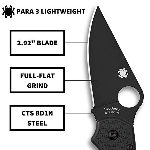 Spyderco Para 3 Lightweight Signature Folding Utility Pocket Knife with 2.92" Black Stainless Steel Blade and FRN Handle - Everyday Carry - PlainEdge - C223PBBK
