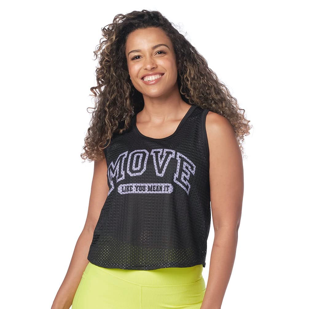 ZUMBA Women's Happy Workout Tank Top, Sleeveless Athletic Shirt, Medium, Bold Black