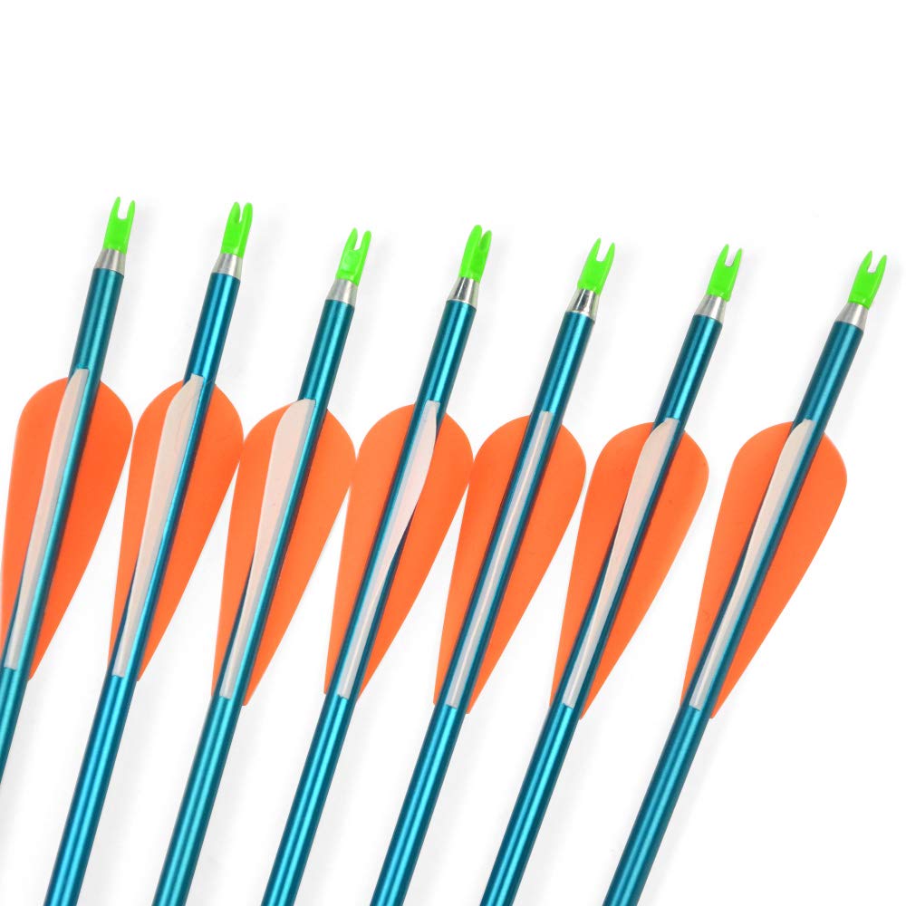 SHARROW 30Inch Archery Aluminum Arrows Target Practice Hunting Arrows Spine 500 with Removable Tips for Compound & Recurve Bow (12 pcs Blue Shaft)