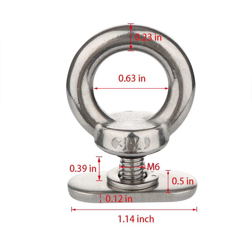 VTurboWay 4 Pack Full 316 SS, Track Mount Tie Down Eyelet, Hold Bungee Cord or Ropes Up to 0.6", Marine Hardware