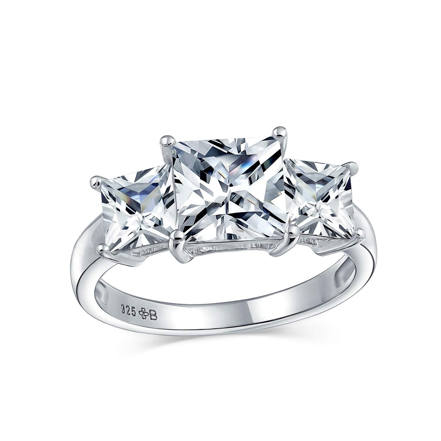 Personalize 3CTW Square AAA CZ Princess Cut Promise Ring Cubic Zirconia Past Present Future Three Stone Engagement Ring for Women .925 Sterling Silver Customizable