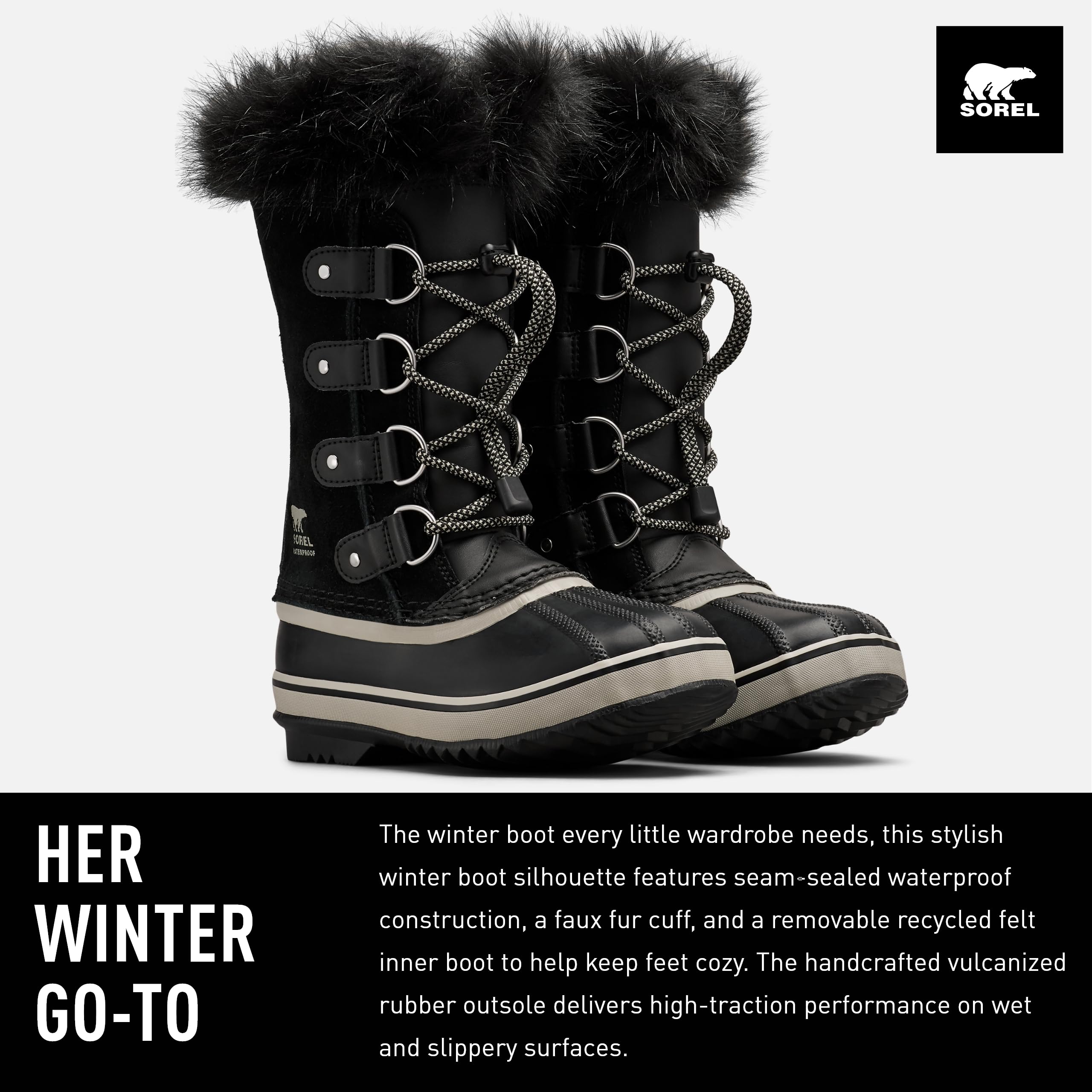 Sorel Youth Unisex Youth Joan of Arctic Waterproof Boots - Black, Dove - Size 4