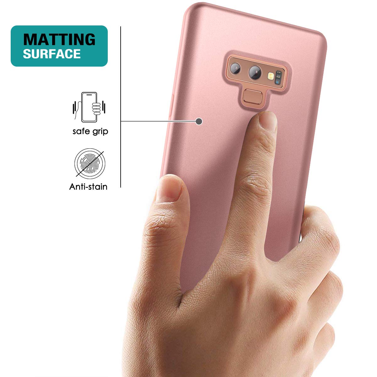 SURITCH Case for Samsung Galaxy Note 9,【Built in Screen Protector】【Support Wireless Charging】 Soft TPU Back Cover+PC Bumper Full Body Protective Case Shockproof for Note 9 Case 6.4"(Rose Gold)