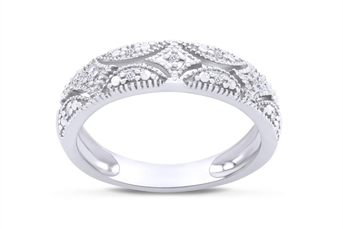 Sterling Silver Round Moissanite Diamond Accent Bridal Wedding Band Ring for her in 14K White Gold Over Sterling Silver, Jewelry gift for Women Ring Size-6