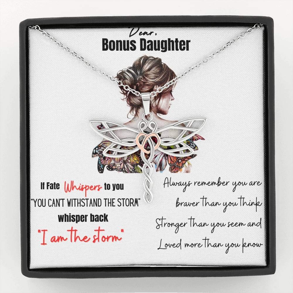 WISHICIOUS - Bonus Daughter Gifts - Bonus Daughter Necklace - Unbiological Daughter Gifts - Step Daughter Presents (Standard Box, Whisper Dragonfly)