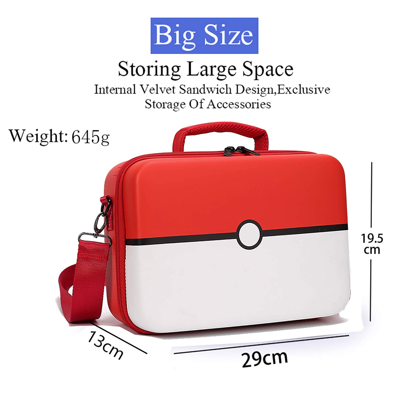 YUESUO Hard Shell Leather Travel case for Nintendo Switch, Carrying cases with shoulder strap & handle, fits pro controller &joy con grip, switch dock, etc.(Pokemon, Inner Black