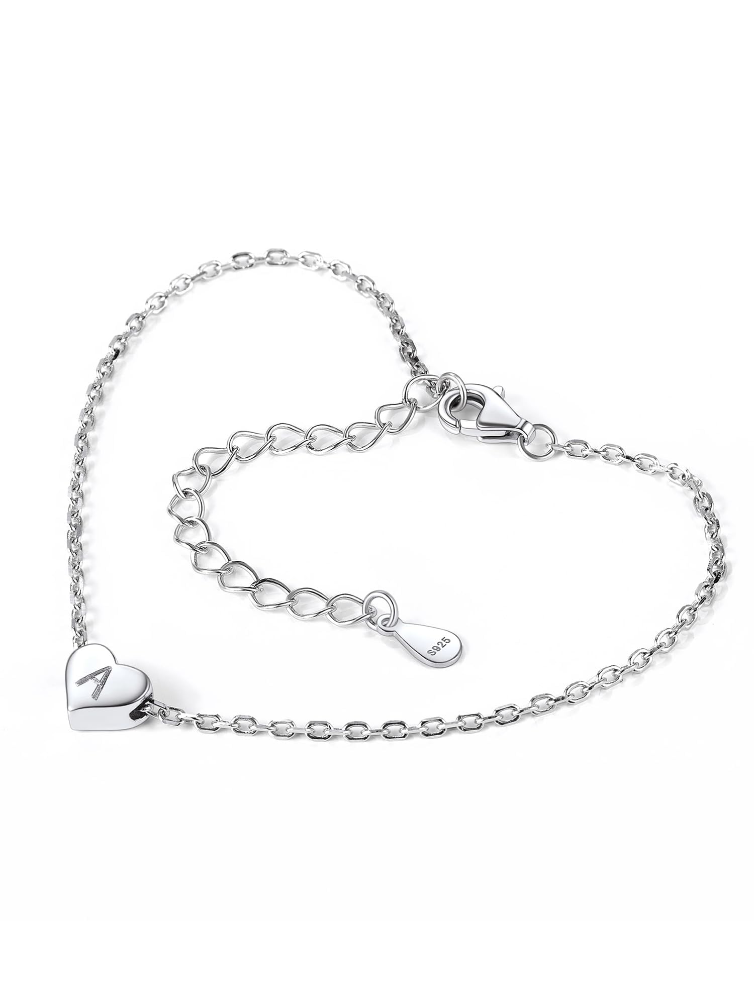 Sterling Silver Heart Letter A Bracelets Silver Initial 18K White Gold Plated Bracelet Initial Charm Women Bracelet Jewelry