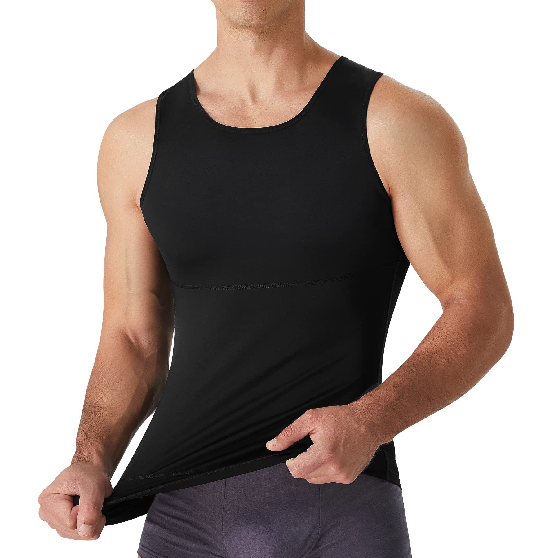 TAILONG Compression Shirt for Men Slimming Body Shaper Sport Vest Workout Tank Top Athletic Undershirt (Black, X-Large)