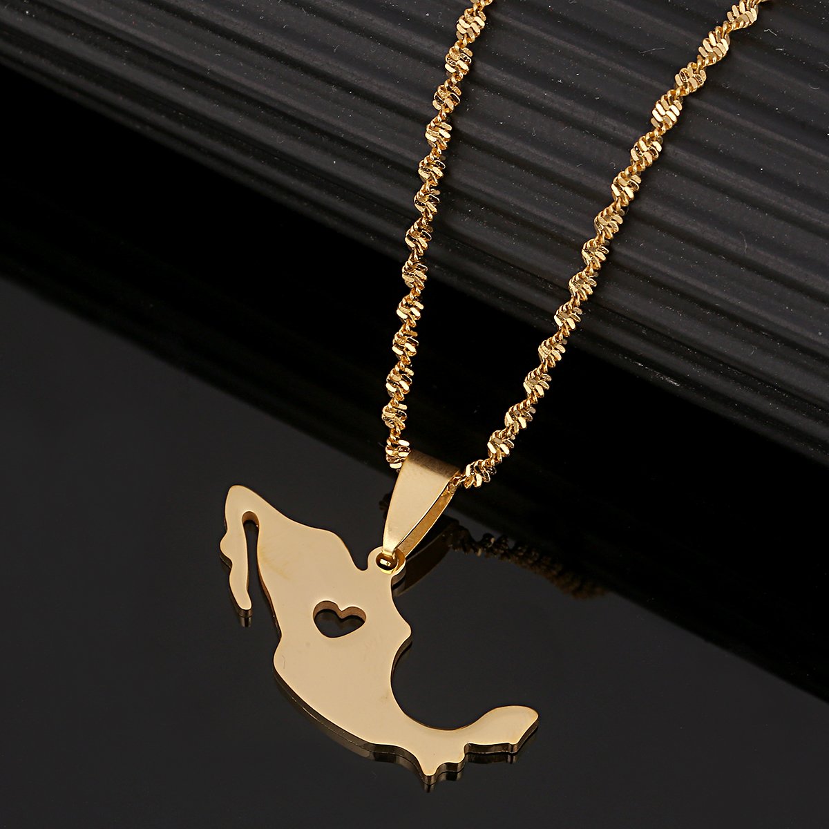 Stainless Steel Mexico Map Pendant Necklace Gold Color Mexican Jewelry Maps Mexicanos