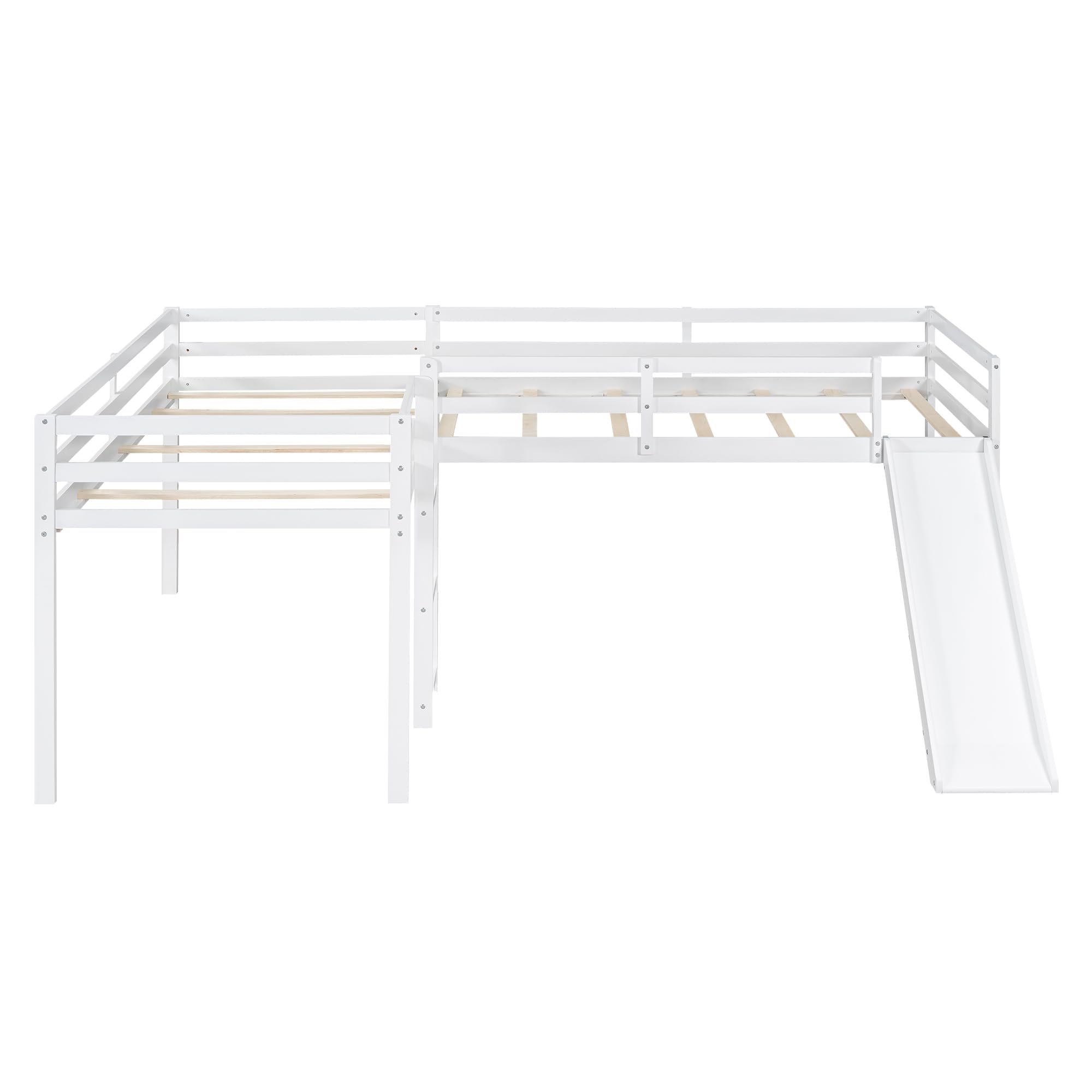 RUNWON Twin Size L-Shaped Loft Bed with Ladder and Slide for 2 Kids Teens Bedroom,No Box Spring Needed